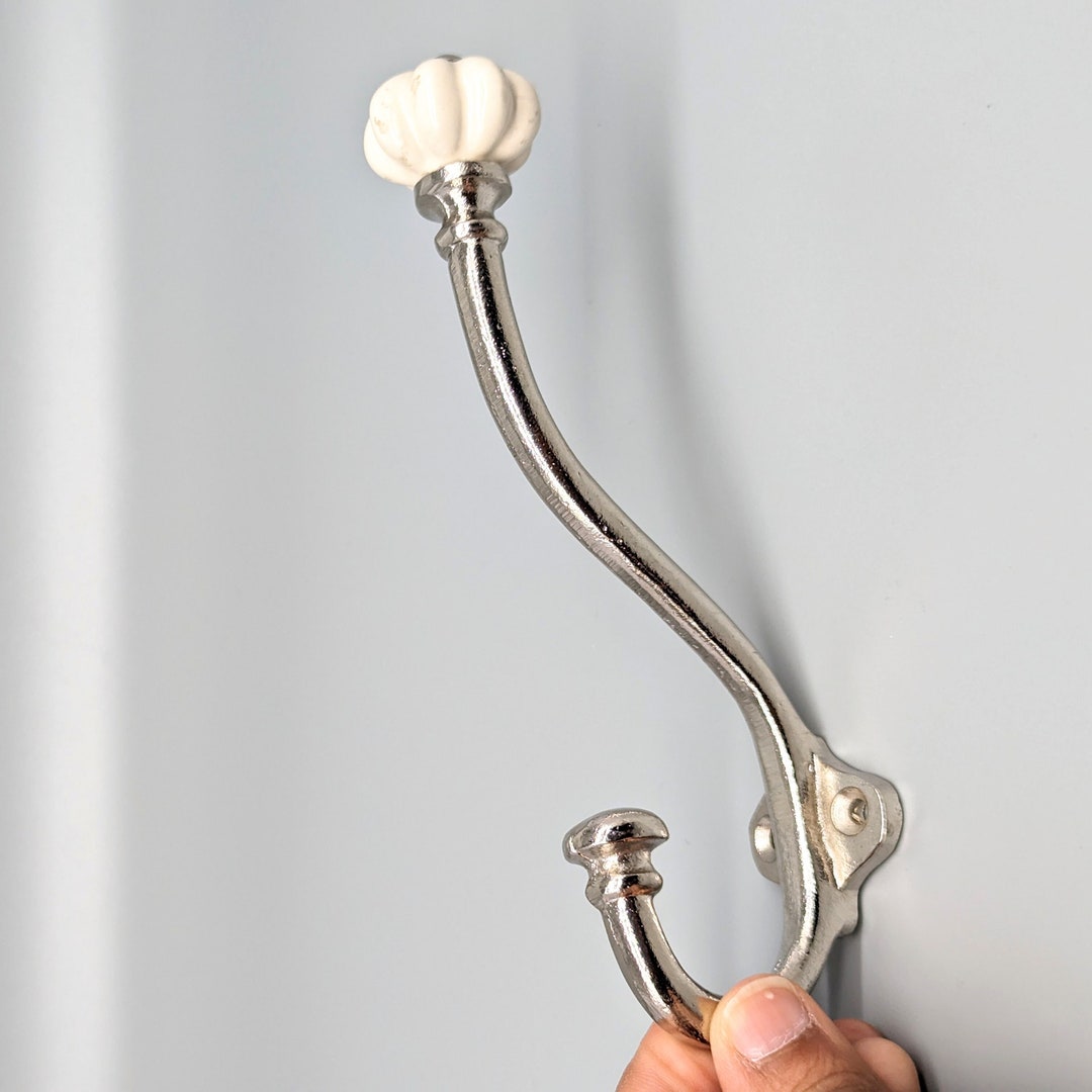 Ivory Floral Ceramic Silver Metal Wall Hook, 6 X 15 Cm | Key Rack ...