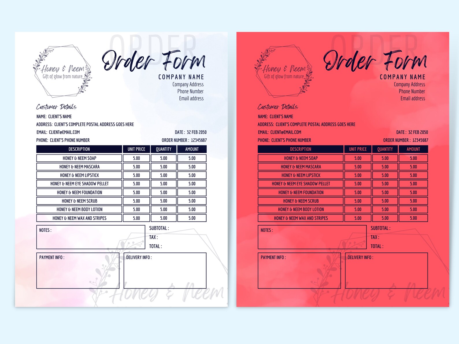 Editable Order Form Template Download Product Order Form for - Etsy