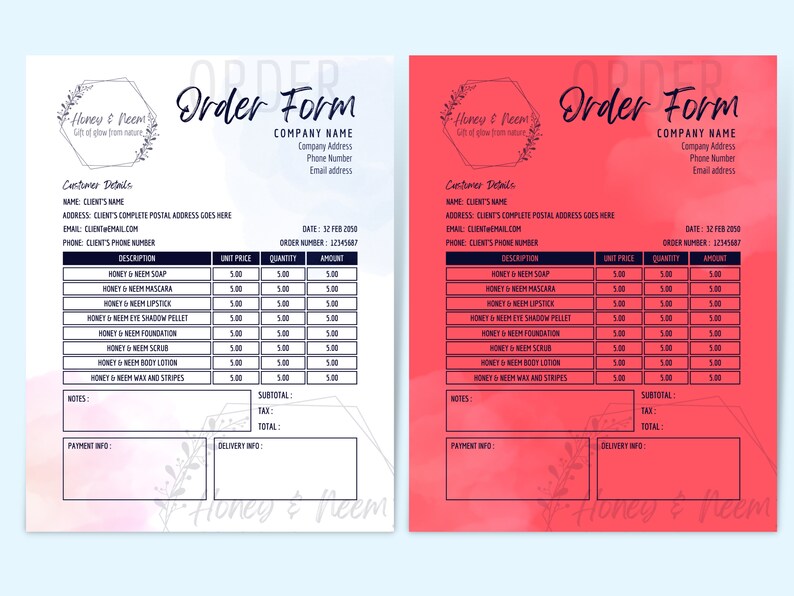 Editable Order Form Template Download Product Order Form for - Etsy