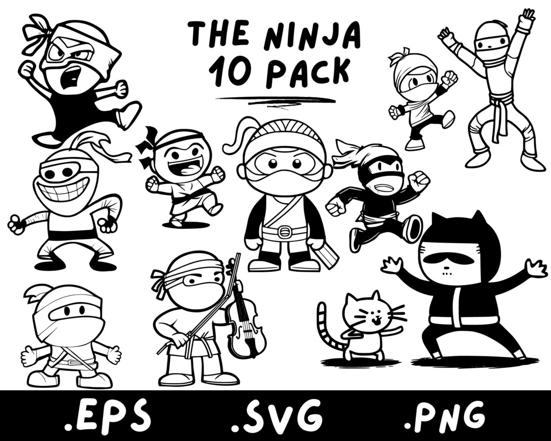 Cartoon Ninja Clipart Vector Bundle Pack Commercial Use Svg Png EPS ...