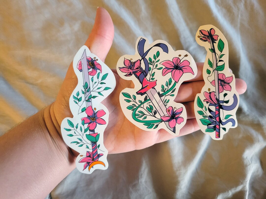 Sword Stickers Cute Swords Vinyl Stickers Flower Stickers - Etsy