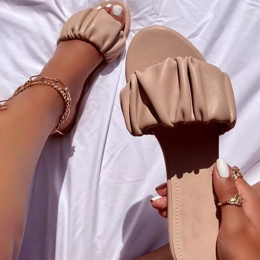 Women Sandals Pleated Flip Flop Outdoor Summer Beach - Etsy