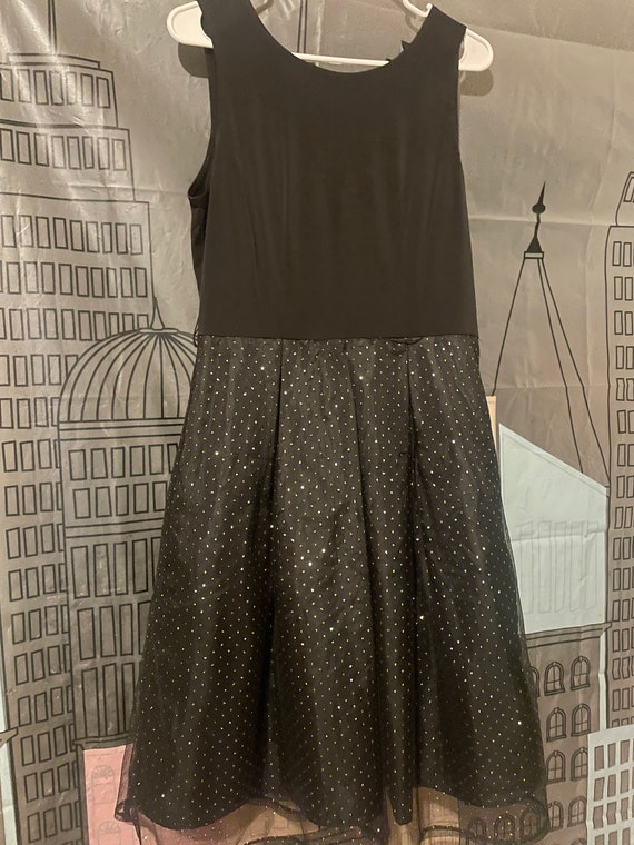 1980s Karin Stevens Black Sleeves Taffeta Gold Polka … - Gem