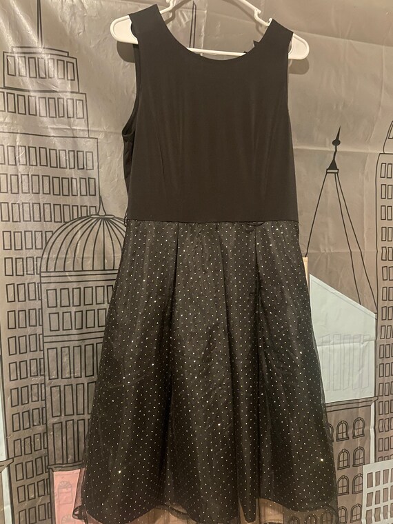 1980s Karin Stevens Black Sleeves Taffeta Gold Polka … - Gem