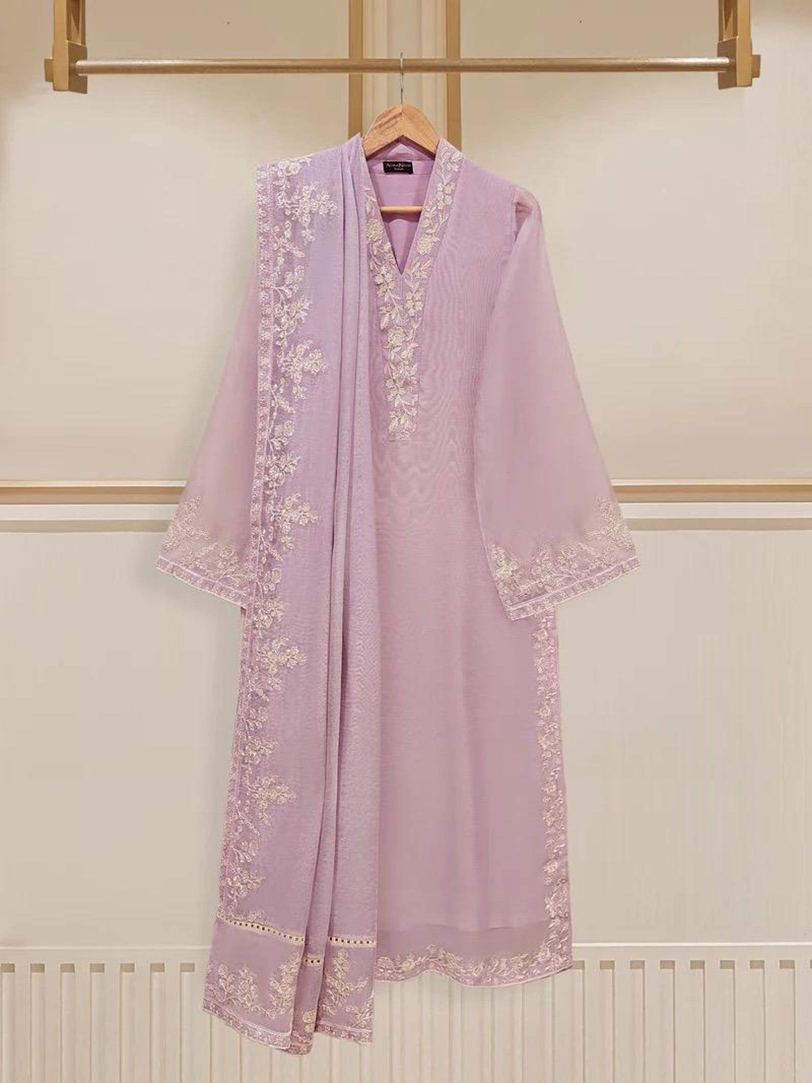 3 Piece Agha Noor Lilac Color Embroidered Cotton Net Shirt With Cotton ...