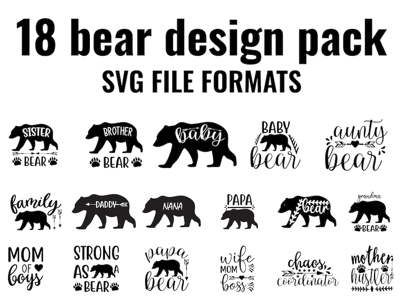 Bear SVG Bundle, Bear Silhouette SVG, Papa Bear Svg, Mama Bear Svg ...
