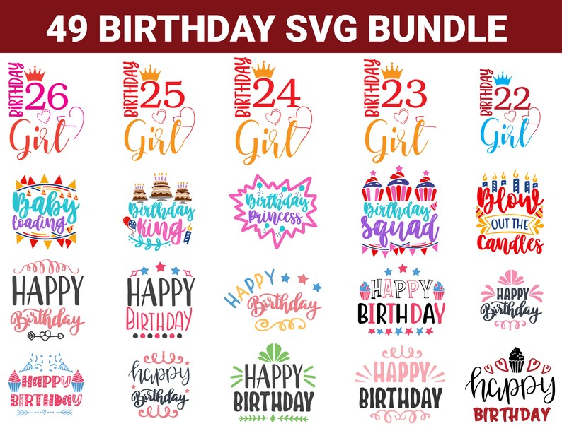 Happy Birthday Svg Bundle | Women Birthday Svg | Birthday Party Svg ...