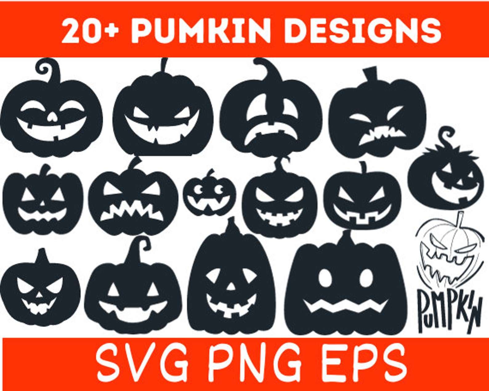 Halloween Pumpkin SVG PNG Bundle, Halloween Pumpkin Line Art SVG ...
