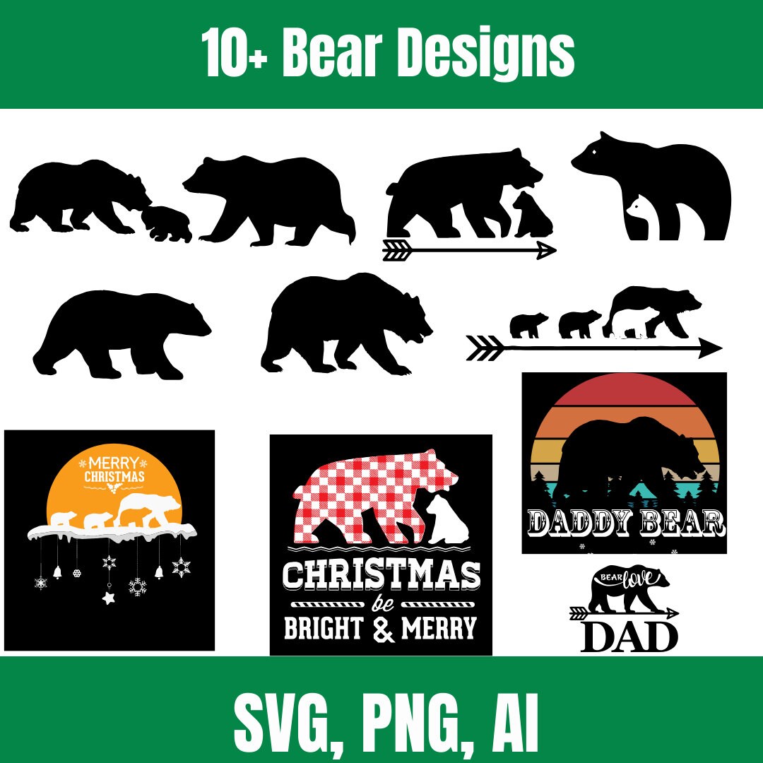 Bear SVG Bundle Bear PNG Bundle Bear Silhouette Bear - Etsy