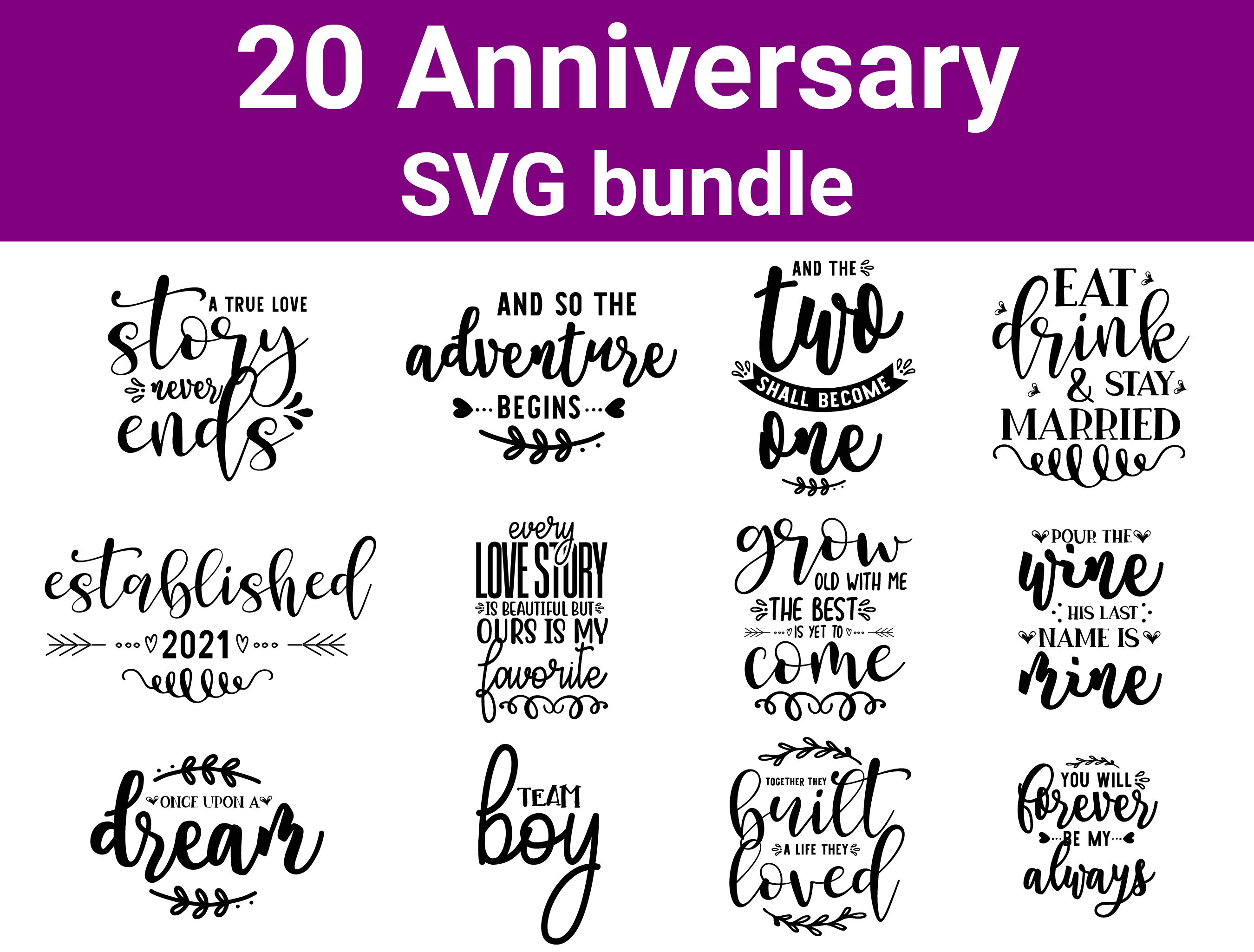 Anniversary Svg Bundle, Anniversary Cut Files, Anniversary Icons ...
