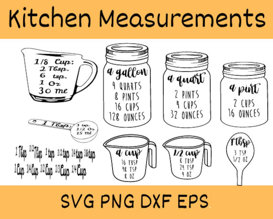 Kitchen Measurement Svg, Kitchen Conversions Chart Svg Bundle, Kitchen ...