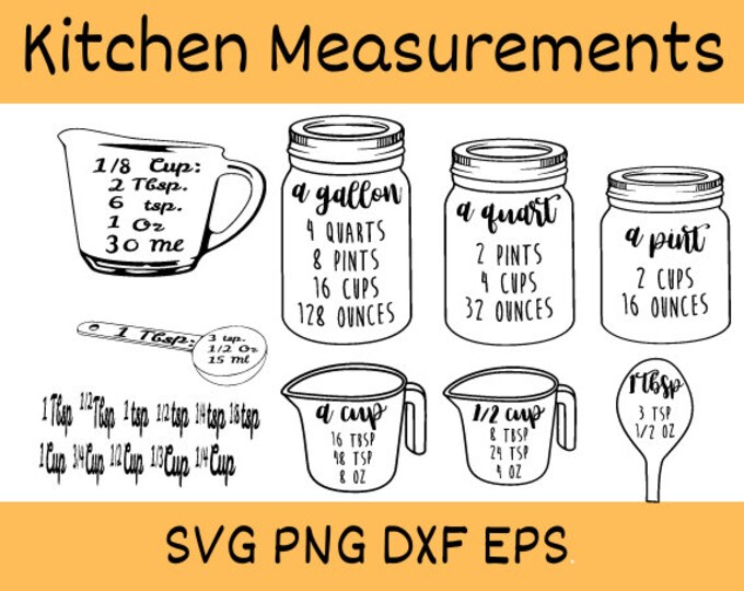 Kitchen Conversions Chart Svg Bundle, Kitchen Svg, Conversions Chart ...