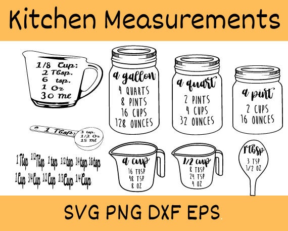 Kitchen Measurement Svg, Kitchen Conversions Chart Svg Bundle, Kitchen ...