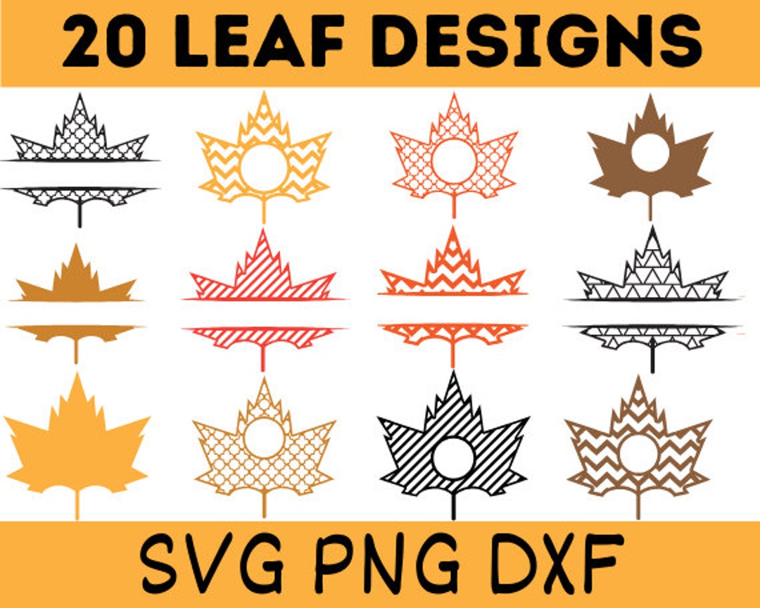 Fall Leaf Designs Svg, Leaf Monogram Bundle, Maple Leaf Svg, Leaf Split ...
