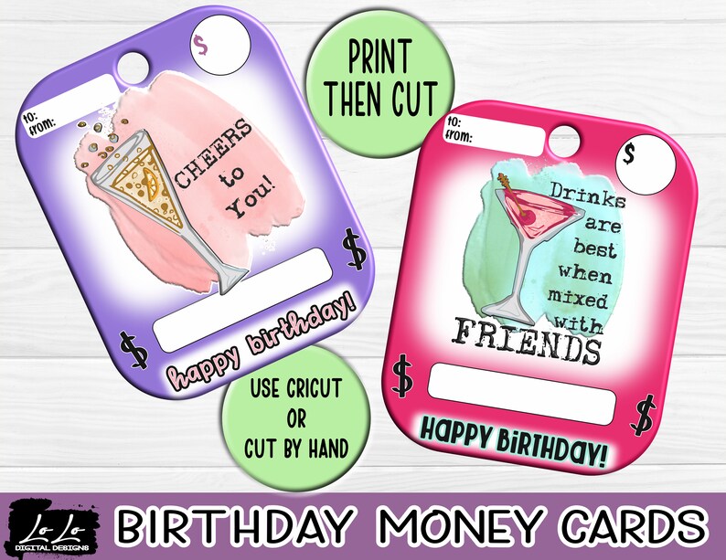 Birthday Money Holder Printable Money Card Cocktail Money - Etsy