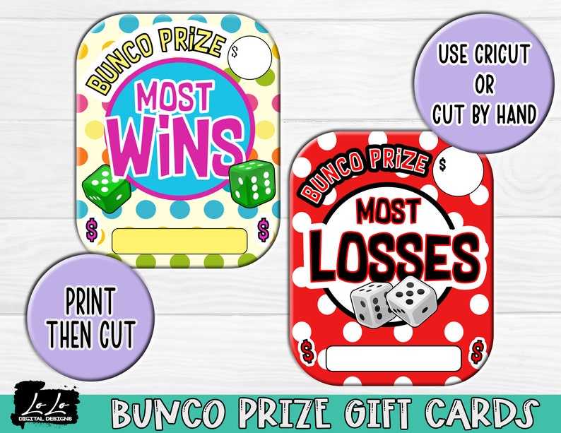 Bunco Prize Money Cards, Printable PNG Files, Digital Download, Bunco ...
