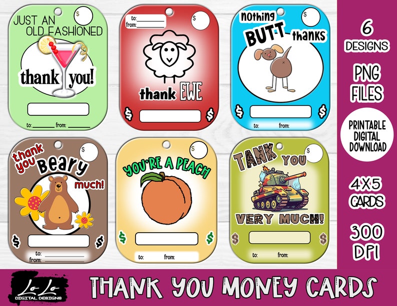 Thank You Money Holder, Printable Money Card, Lip Balm Pouch Money Card ...
