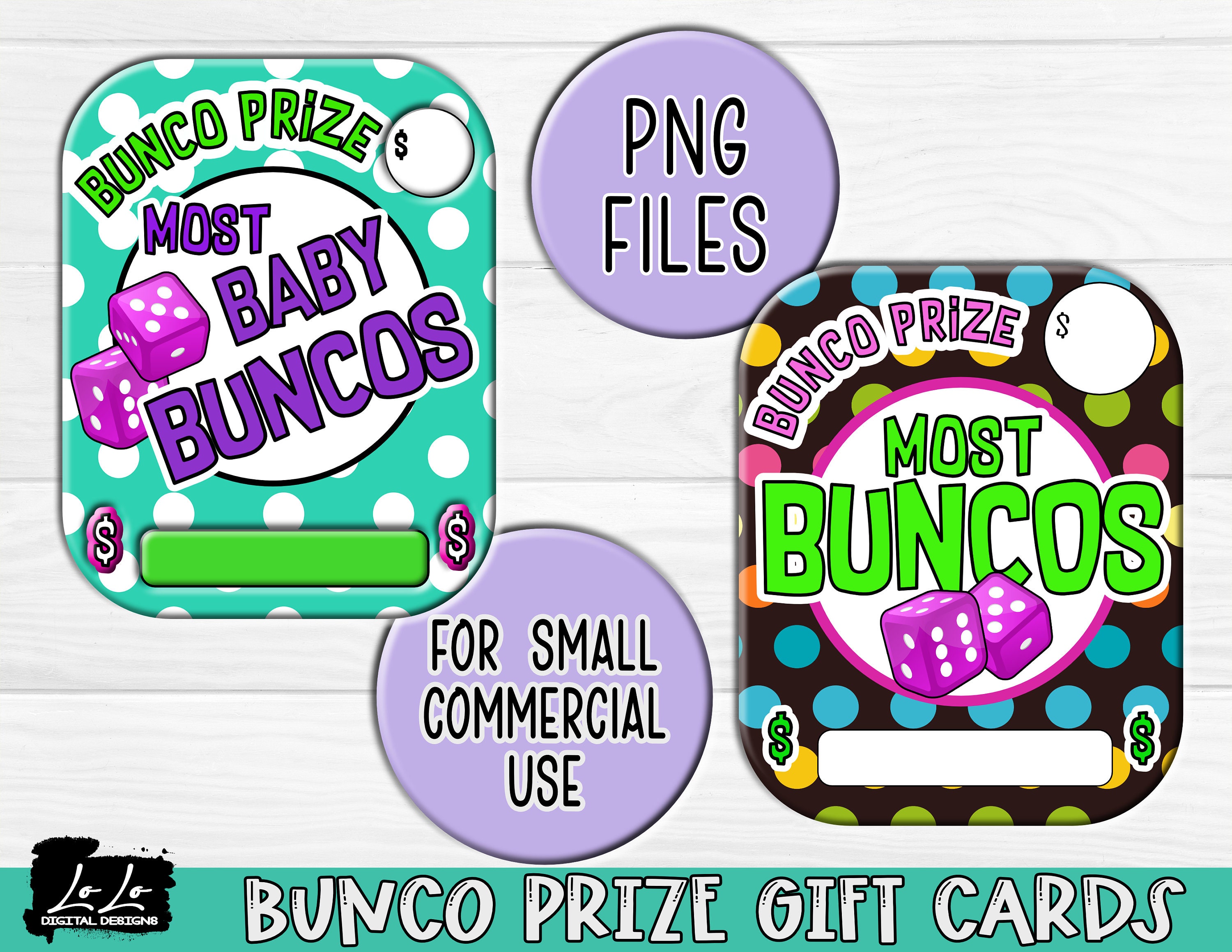 Bunco Prize Money Cards, Printable PNG Files, Digital Download, Bunco ...