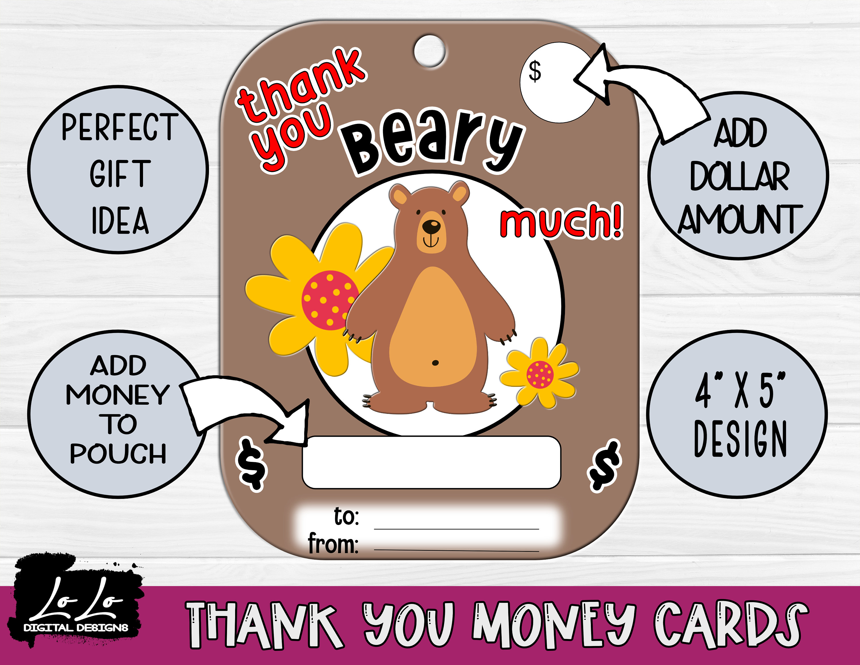 Thank You Money Holder, Printable Money Card, Lip Balm Pouch Money Card ...