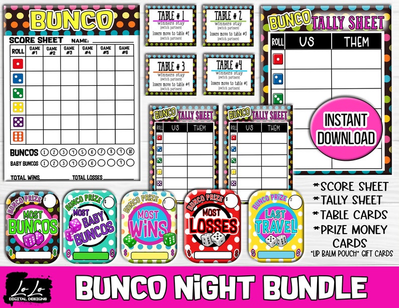 BUNCO NIGHT Printable Game Bundle, Score Sheets, Tally Sheets, Table ...