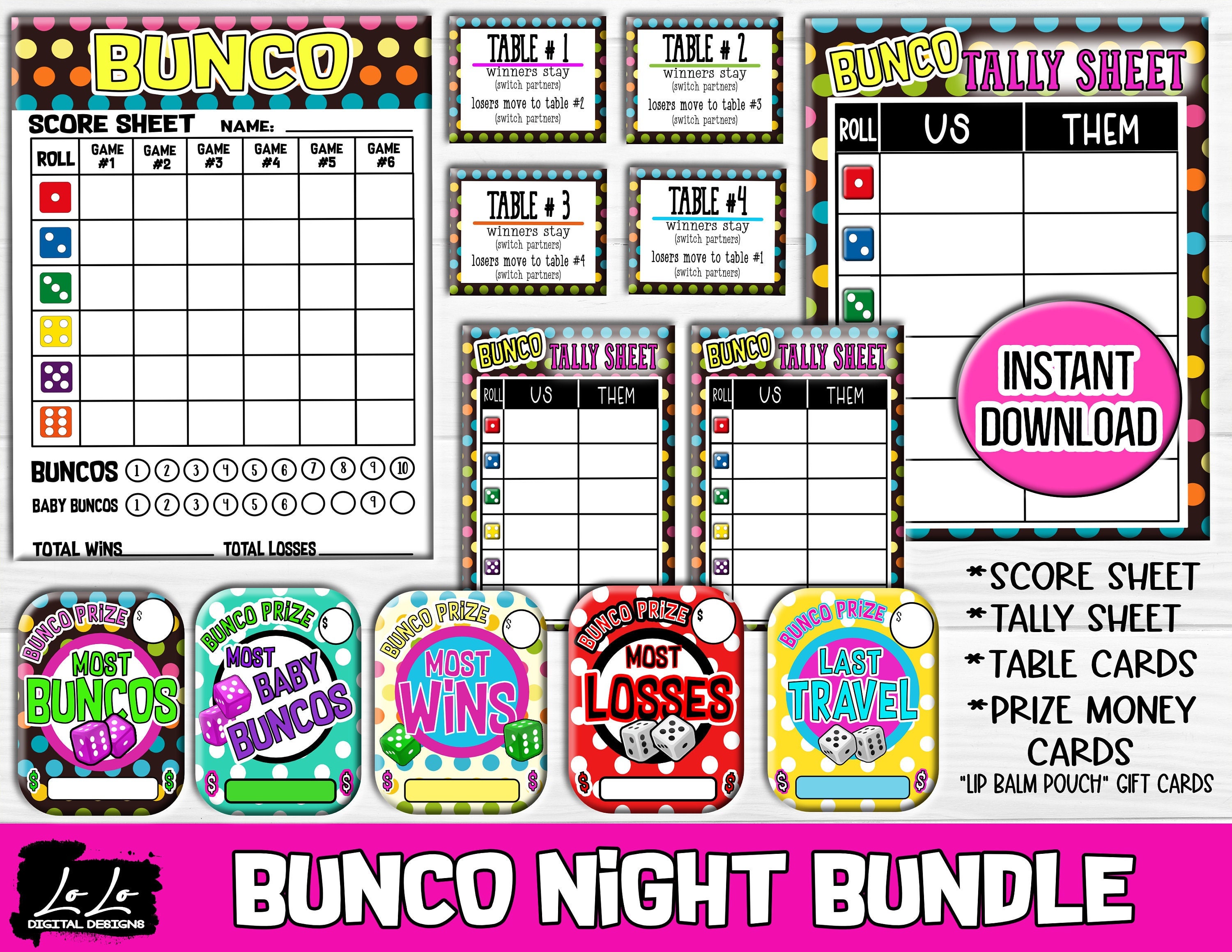 BUNCO NIGHT Printable Game Bundle, Score Sheets, Tally Sheets, Table ...