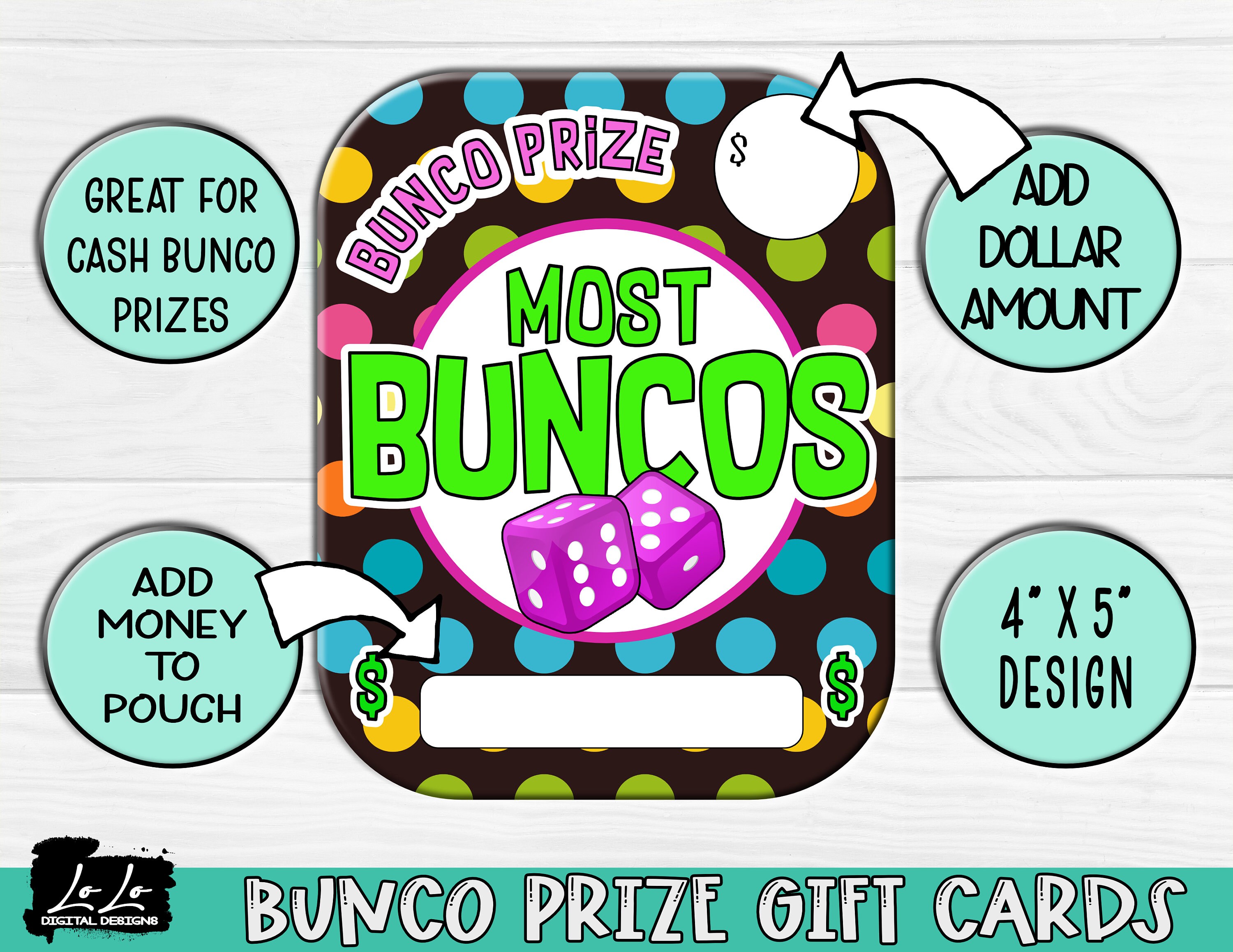 Bunco Prize Money Cards, Printable PNG Files, Digital Download, Bunco ...