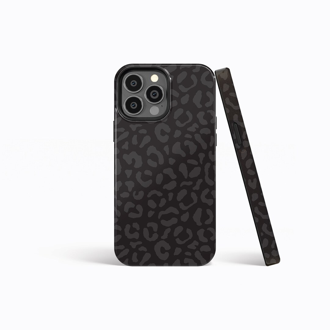 MATTE BLACK LEOPARD Print Protective Phone Case | iPhone 16/15/14/13/12 ...