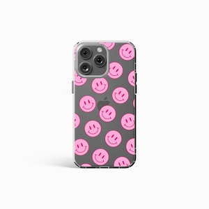 PINK SMILEY FACES Clear Magsafe Phone Case | iPhone 16/15/14/13/12 Pro ...