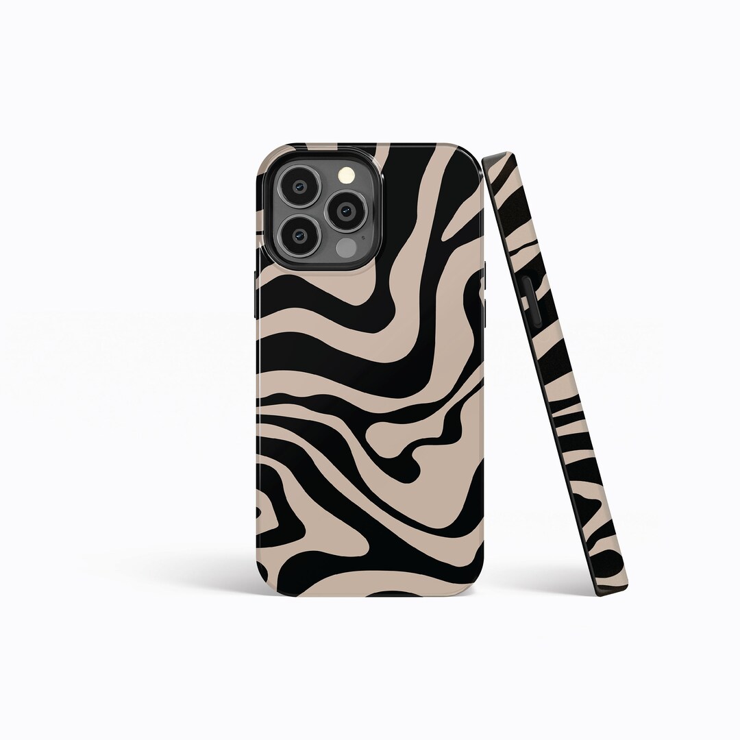 BLACK ABSTRACT Wavy Zebra Pattern |phone Case | iPhone 16/15/14/13/12 ...