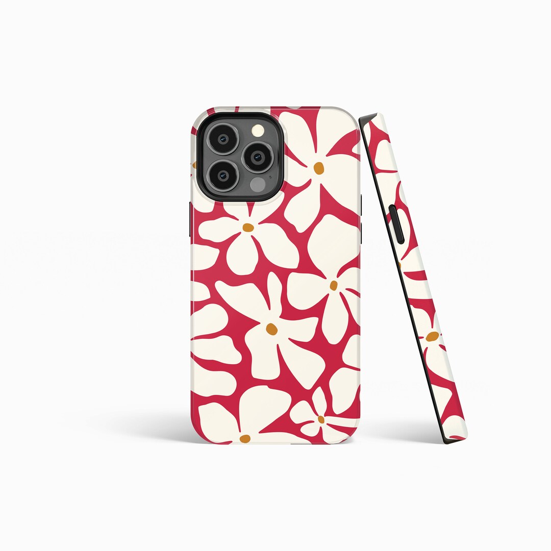 CREAM LILIES Pattern Phone Case iPhone 16/15/14/13/12/11 Pro Max ...