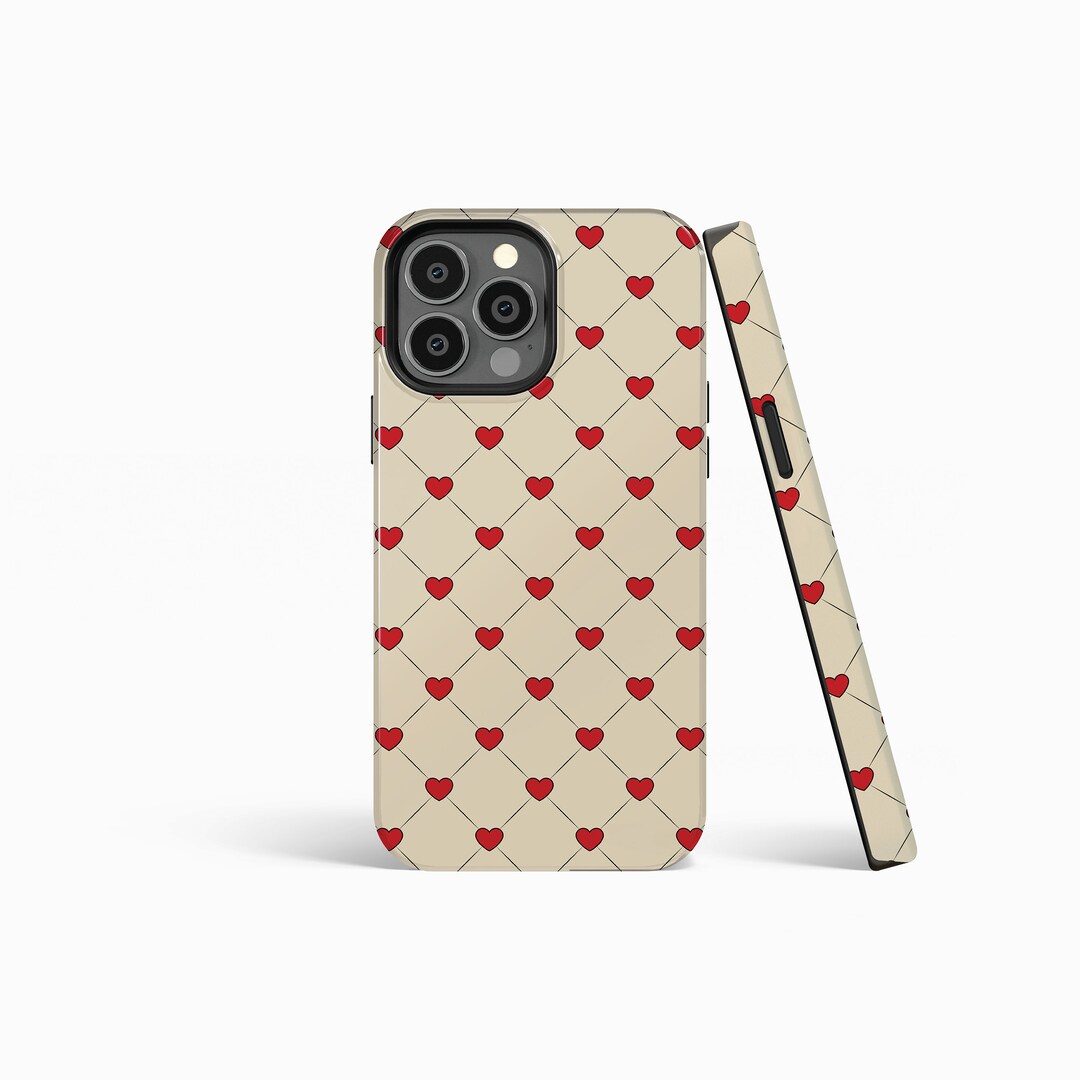 HEARTS Tile Pattern Valentines Phone Case | iPhone 16/15/14/13/12 Pro ...
