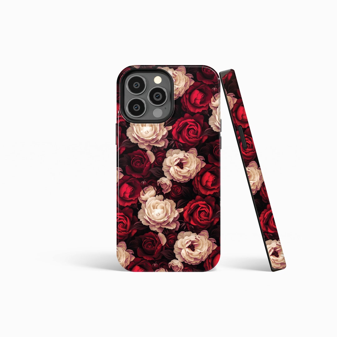 RED WHITE ROSES Floral Phone Case | iPhone 16/15/14/13/12 Pro Max ...