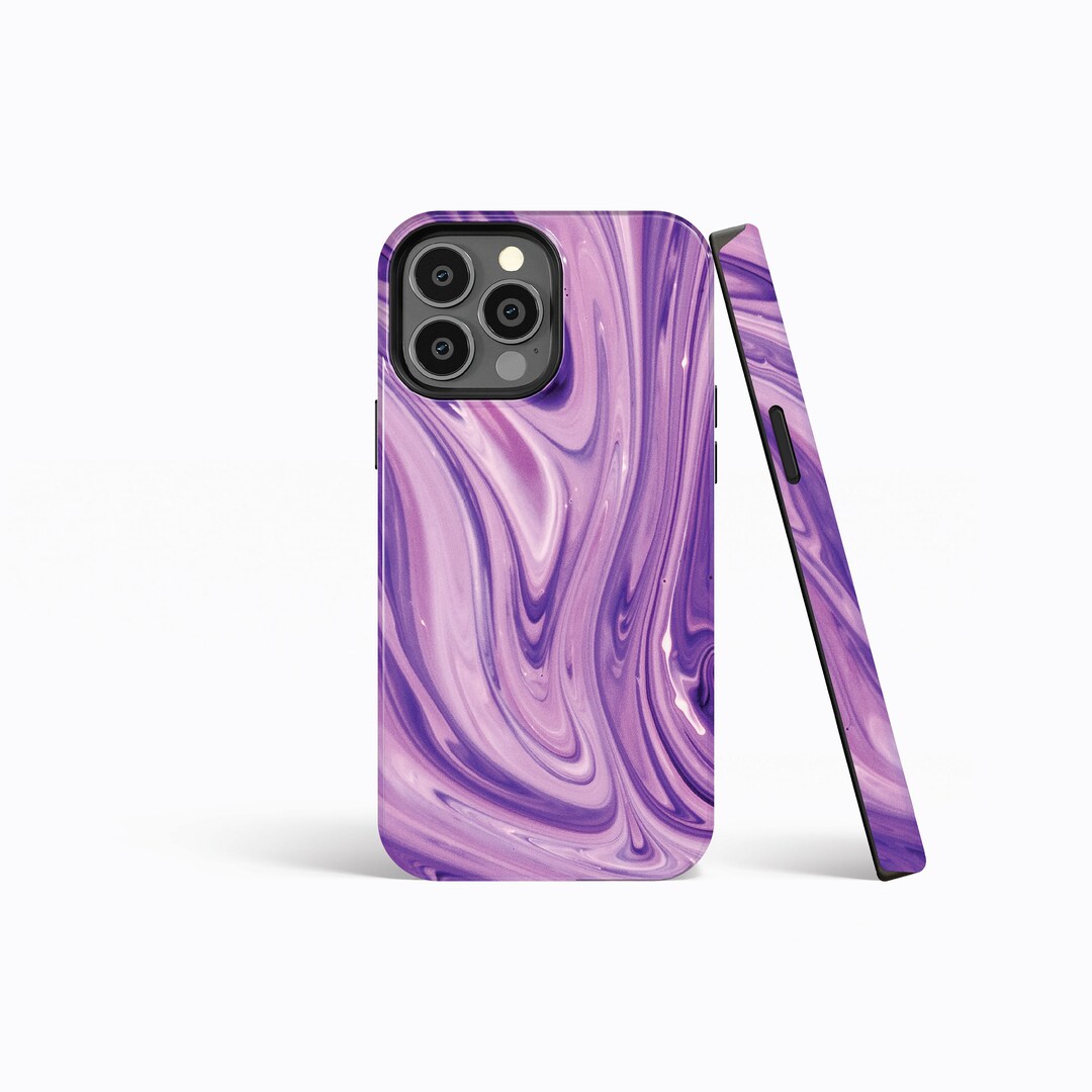 PURPLE SWIRLS Marble Effect Phone Case | iPhone 16/15/14/13/12 Pro Max ...