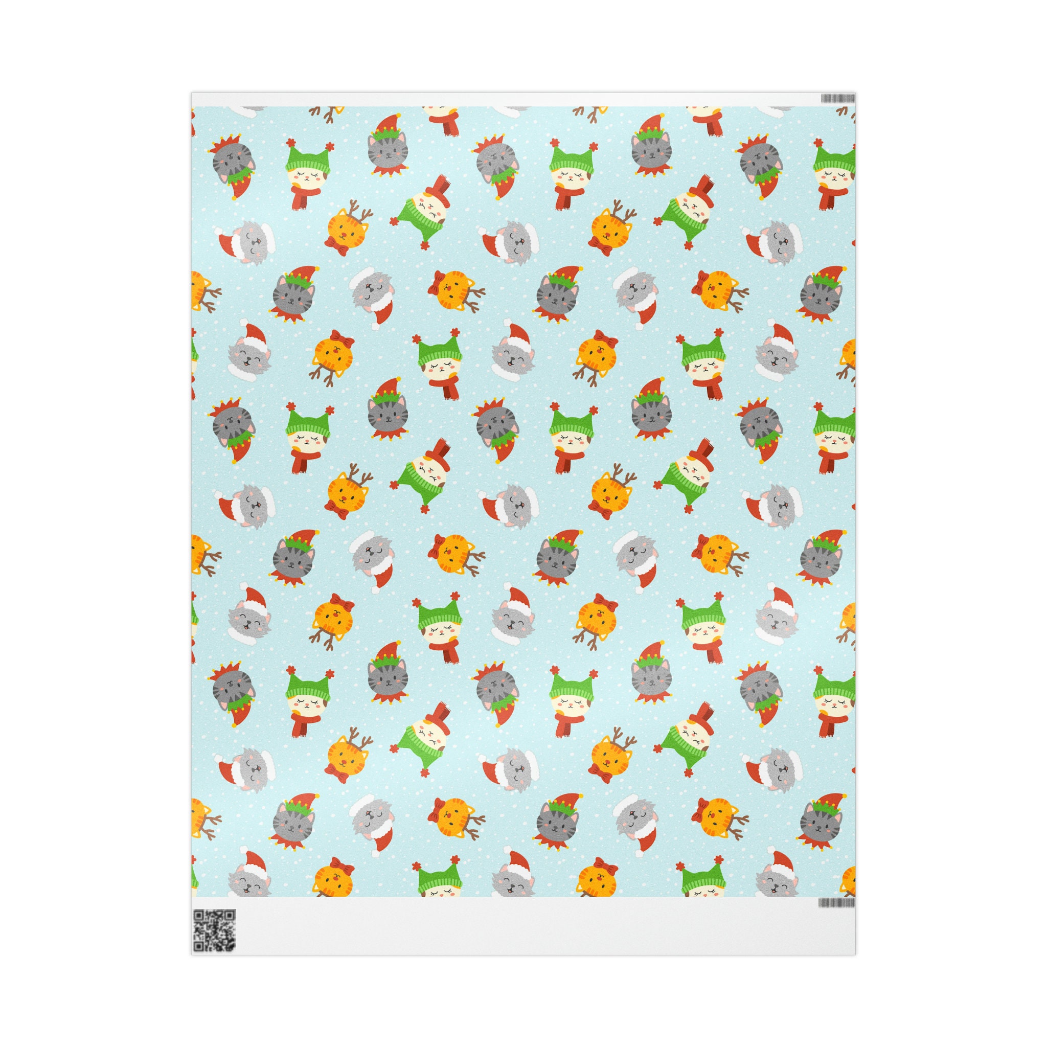 Cute Christmas Kitties on Blue Large Scale Wrapping Paper, Holiday Cats ...