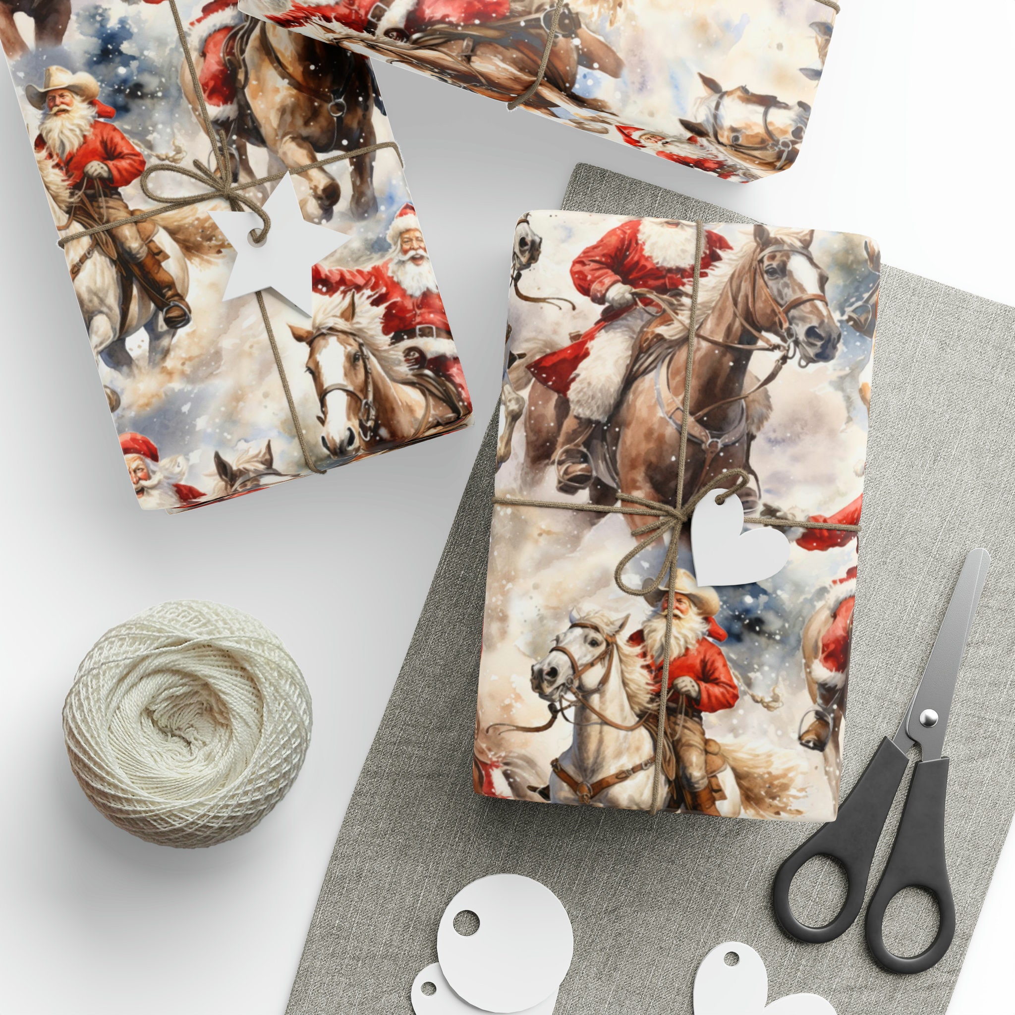 Cowboy Santas Large Scale Wrapping Paper, Western Christmas Gift Wrap ...
