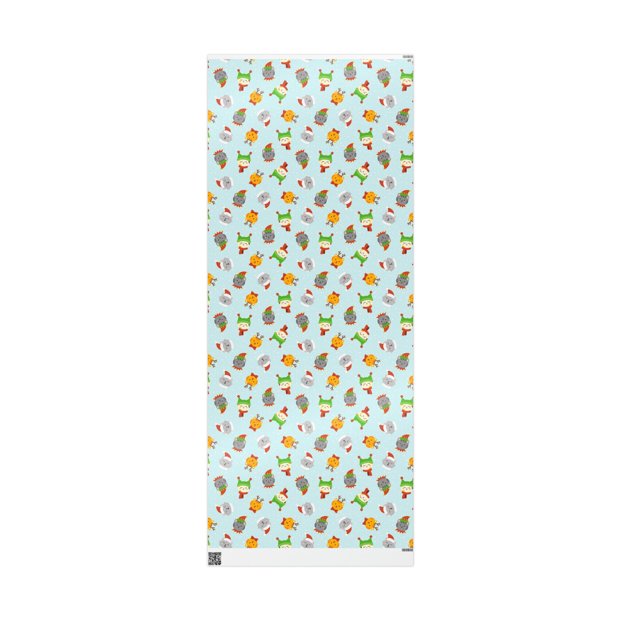 Cute Christmas Kitties on Blue Large Scale Wrapping Paper, Holiday Cats ...