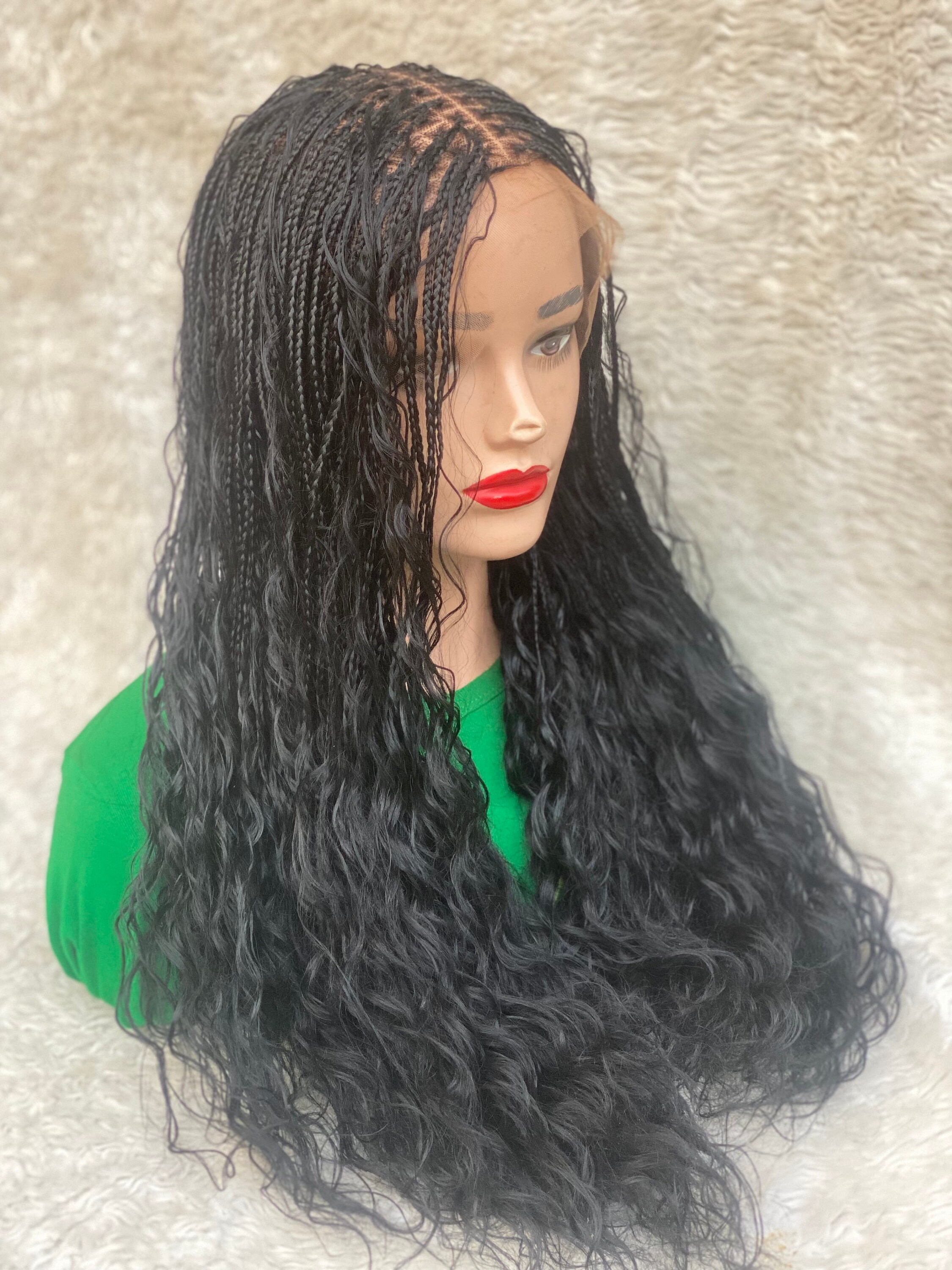 Knotless Micro Braid Wig: Full Lace, Deep Wave, Color 1b - Etsy
