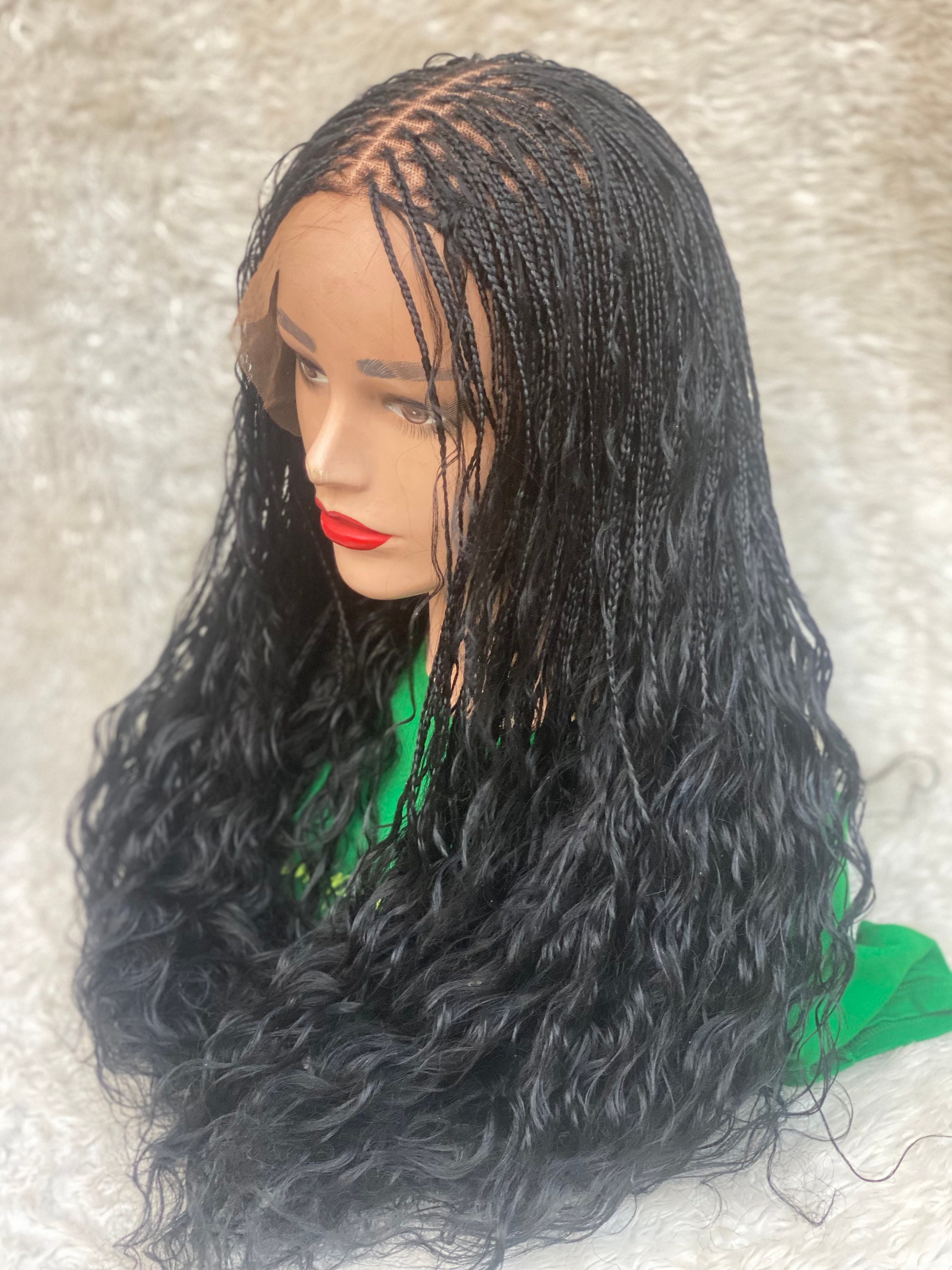 Knotless Micro Braid Wig: Full Lace, Deep Wave, Color 1b - Etsy