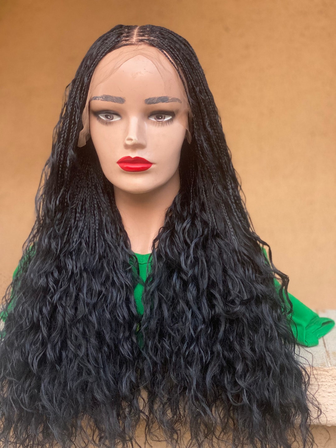 Knotless Micro Braid Wig: Full Lace, Deep Wave, Color 1b - Etsy