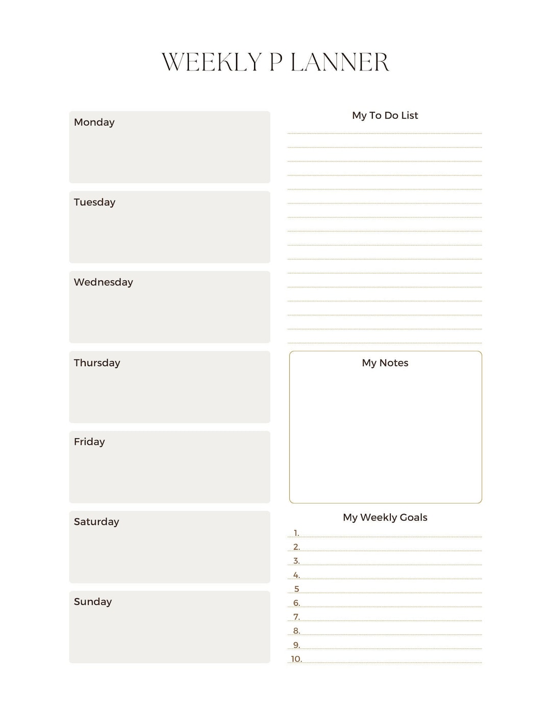 Weekly Planning Printable |planning Sheet|minimalist Planning Sheet ...