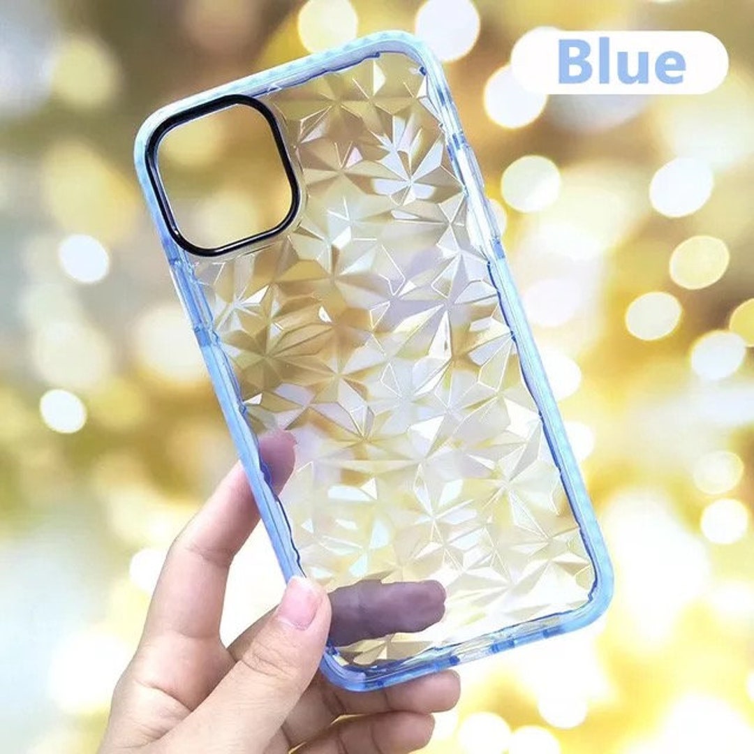 Blue iPhone 13 Pro Max Crystal Clear Diamond Pattern Shockproof Case ...