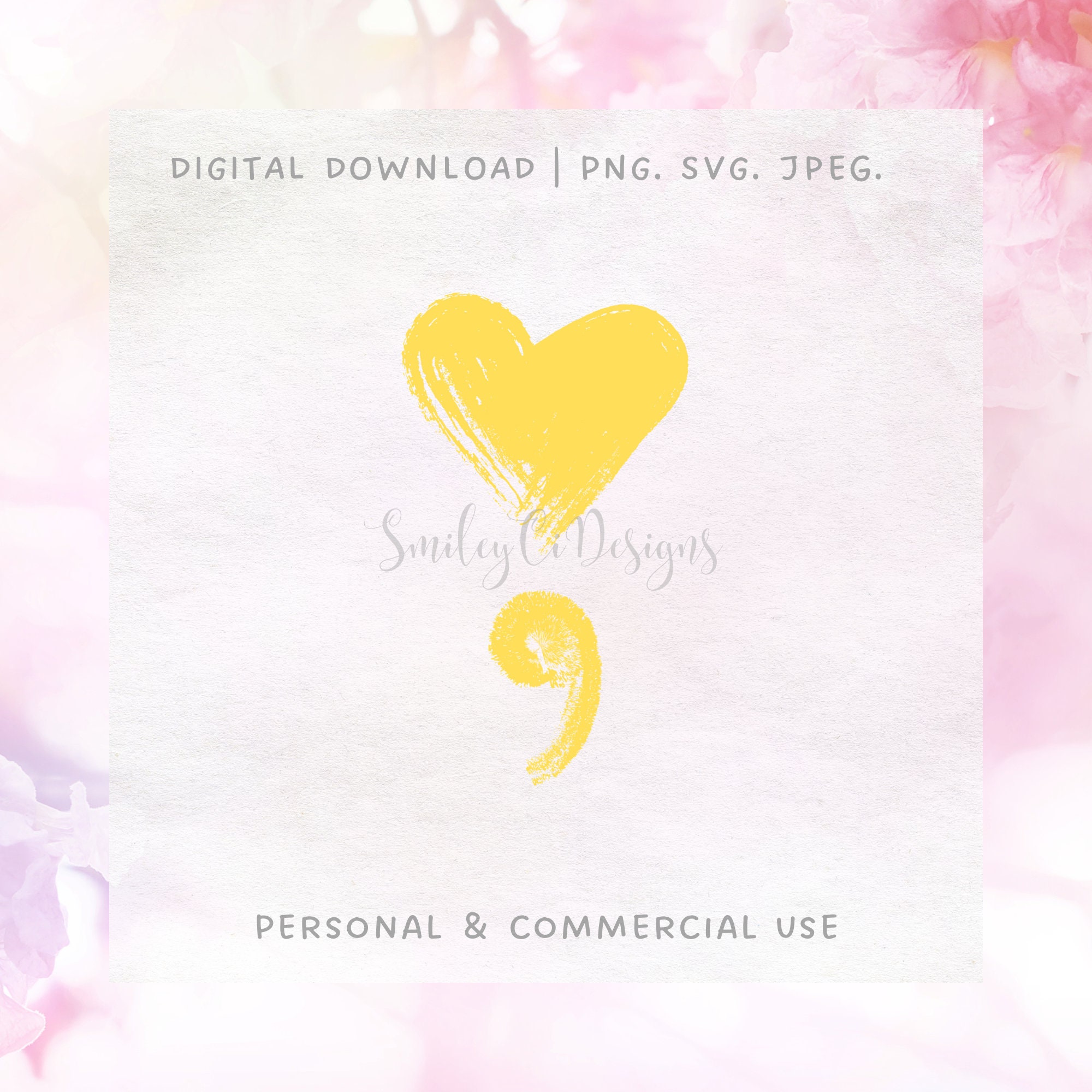 Heart Semi Colon SVG PNG JPEG | Mental Health | Awareness | Digital ...