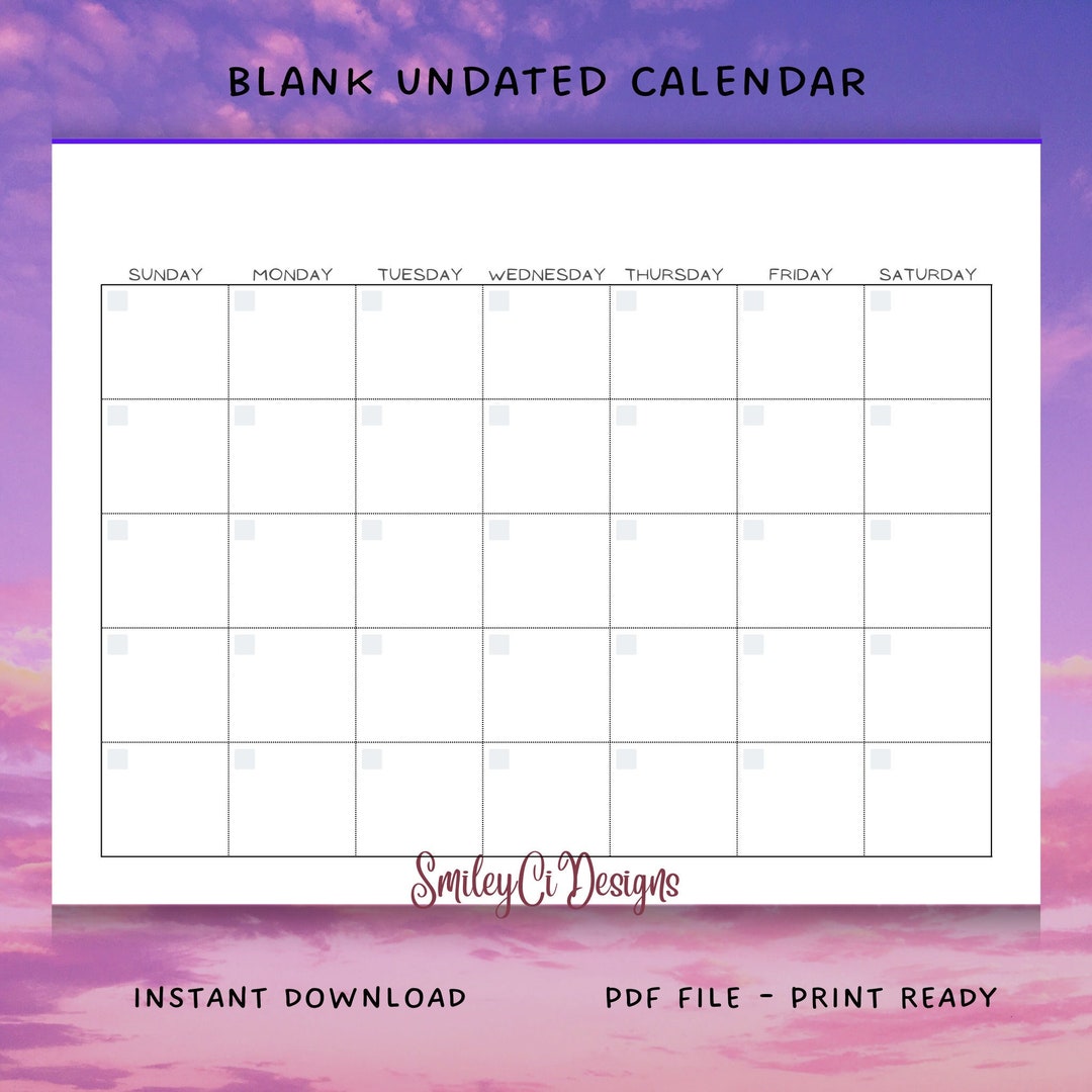 Cap 3 Styles Blank Month Calendar PDF Digital File Print Ready ...