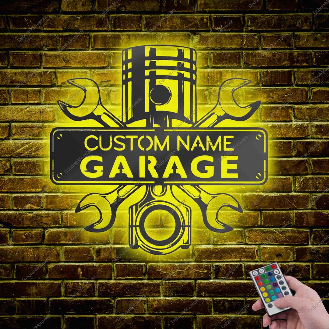 Custom Garage Metal Sign, Personalized Garage Metal Wall Art With Led ...