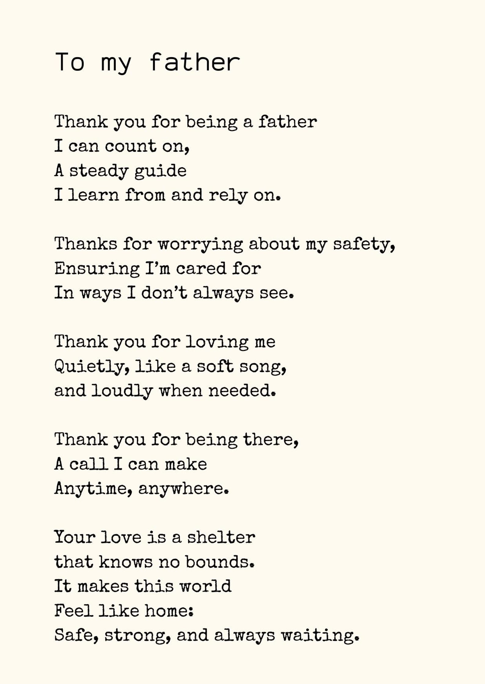To My Father - Printable Father's Day Note | Keysake With Poem for Dad ...