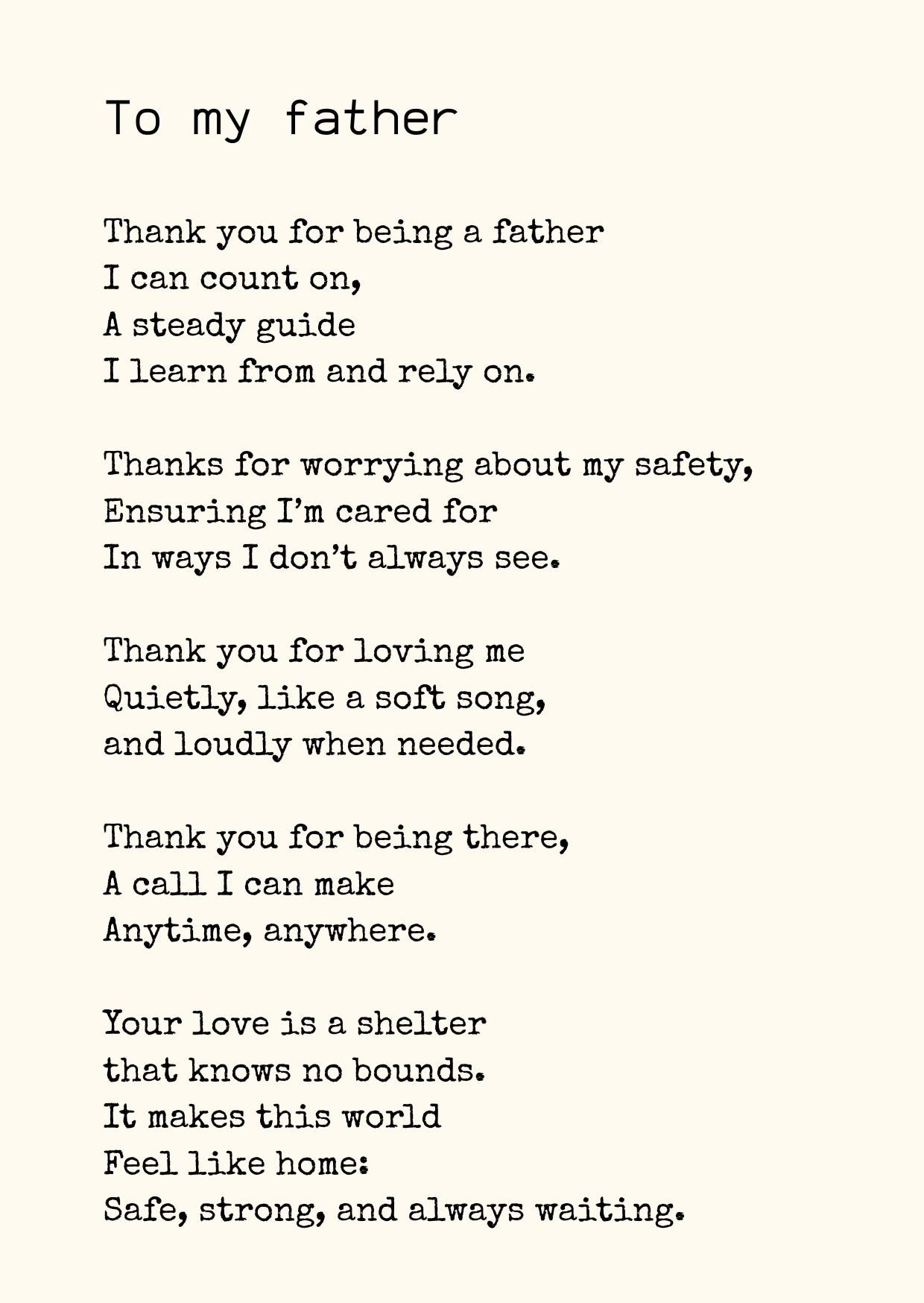 To My Father - Printable Father's Day Note | Keysake With Poem for Dad ...