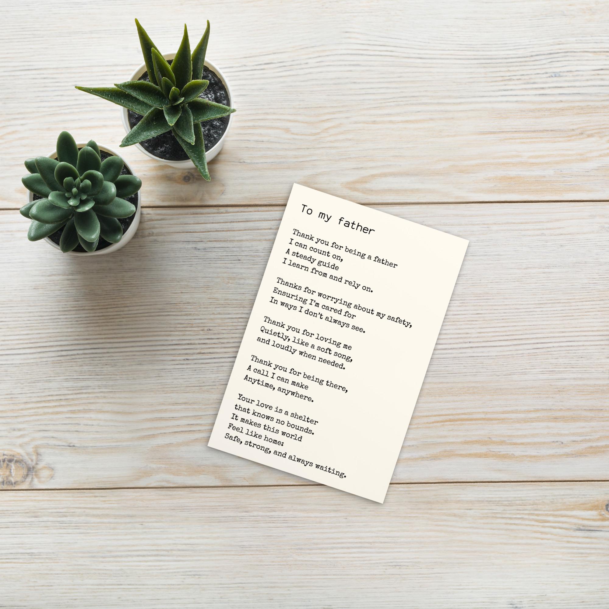 To My Father - Printable Father's Day Note | Keysake With Poem for Dad ...