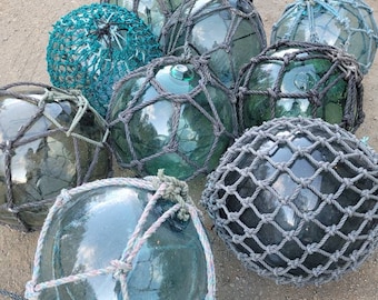Set of 3 Japanese Glass Fishing Floats, Original Nets - Etsy
