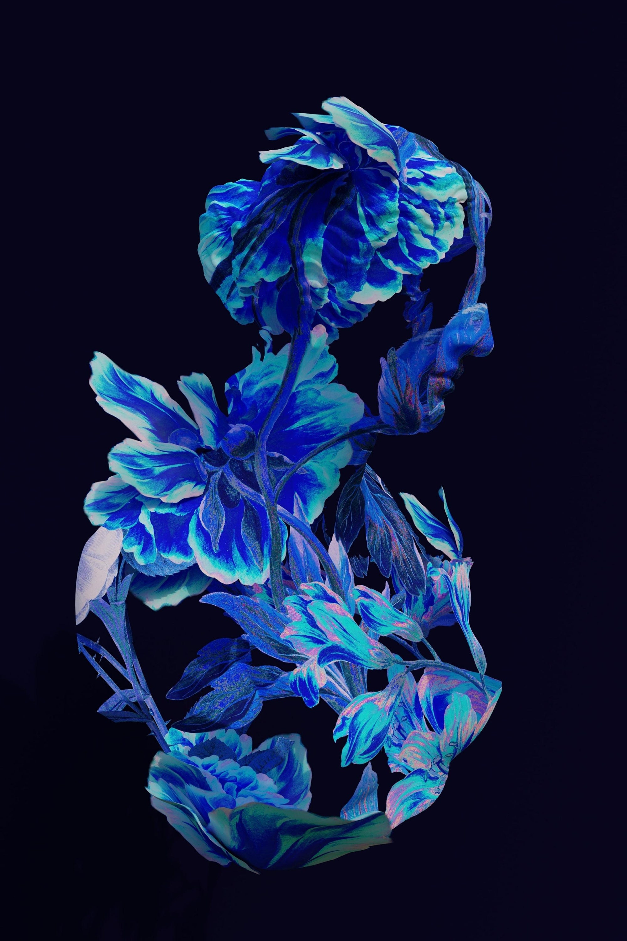 Blue Flower Ancient Greece Statue Digital Wall Art, Flower Statue ...