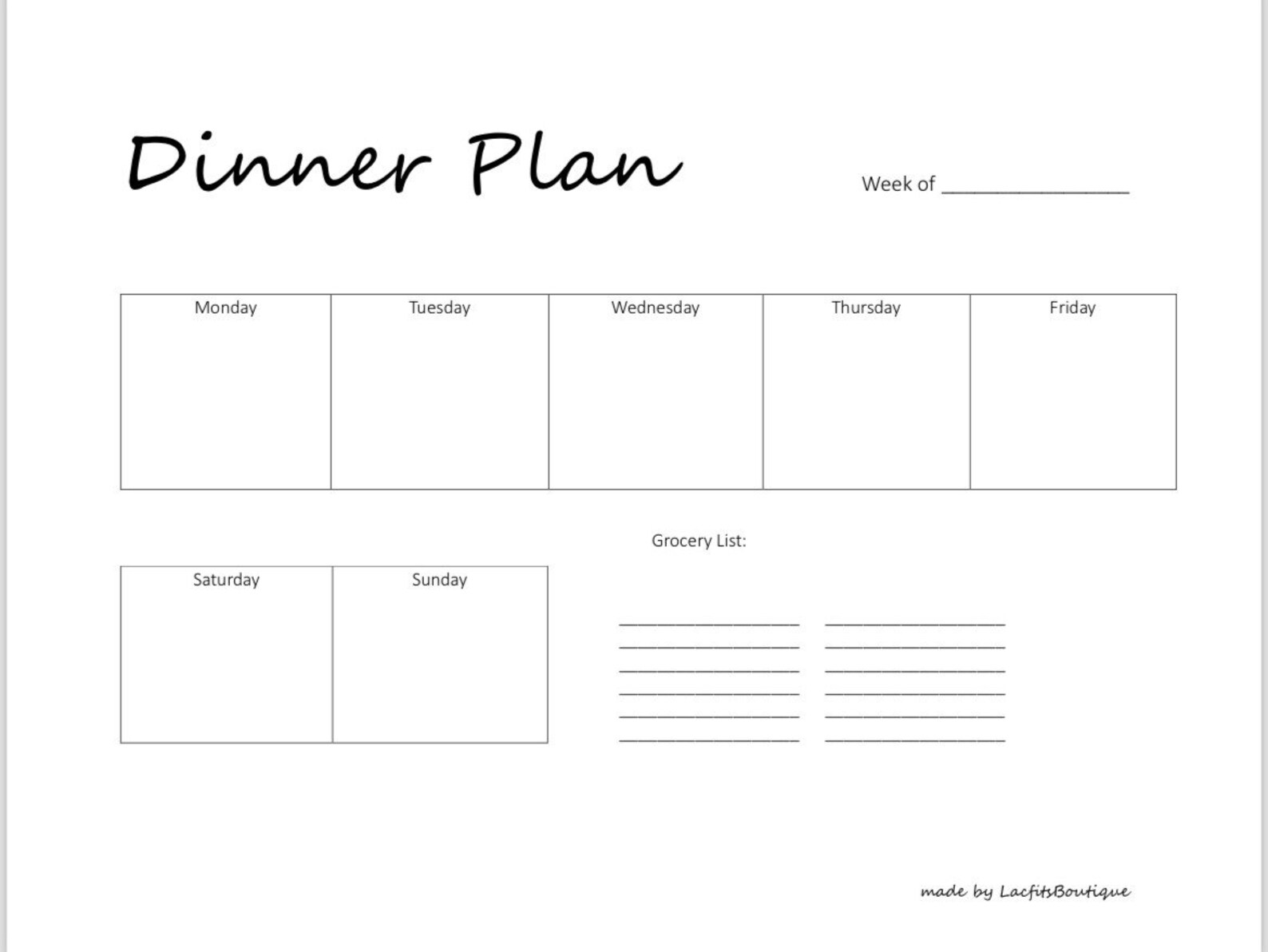 Dinner Plan Printable, Meal Plan Template, Weekly Meal Planner, Weekly ...